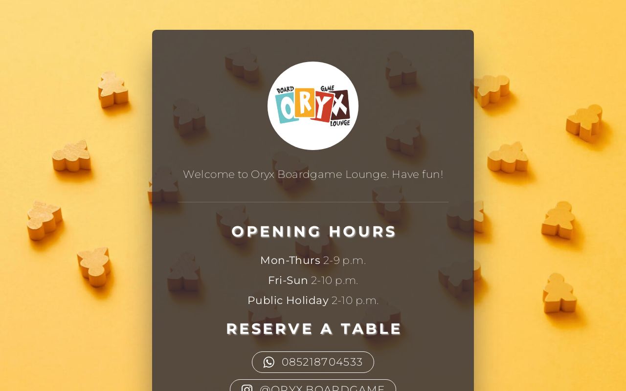 Oryx Boardgame Lounge